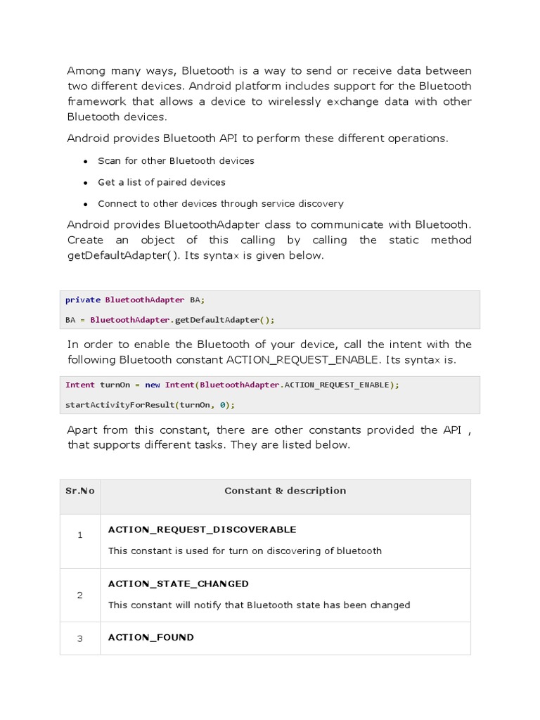 Scan For Other Bluetooth Devices Get A List of Paired Devices Connect ...