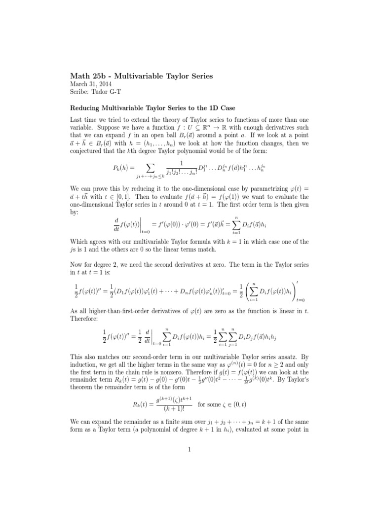 Math 25b - Multivariable Taylor Series: N R R 1 N | PDF | Eigenvalues ...