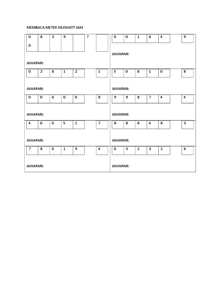 Latihan - Membaca Meter Kilowatt Jam | PDF
