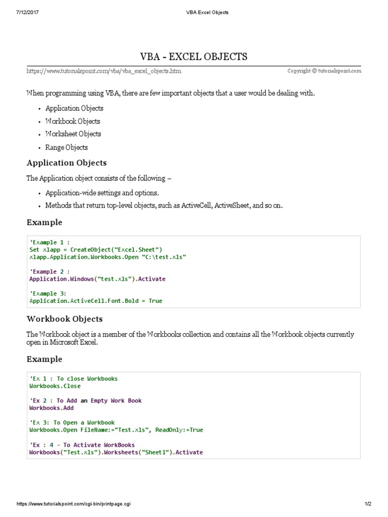 VBA Excel Objects | Download Free PDF | Microsoft Excel | Computing ...