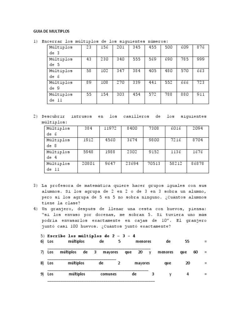 Guia de Multiplos | PDF | Métodos y materiales de enseñanza