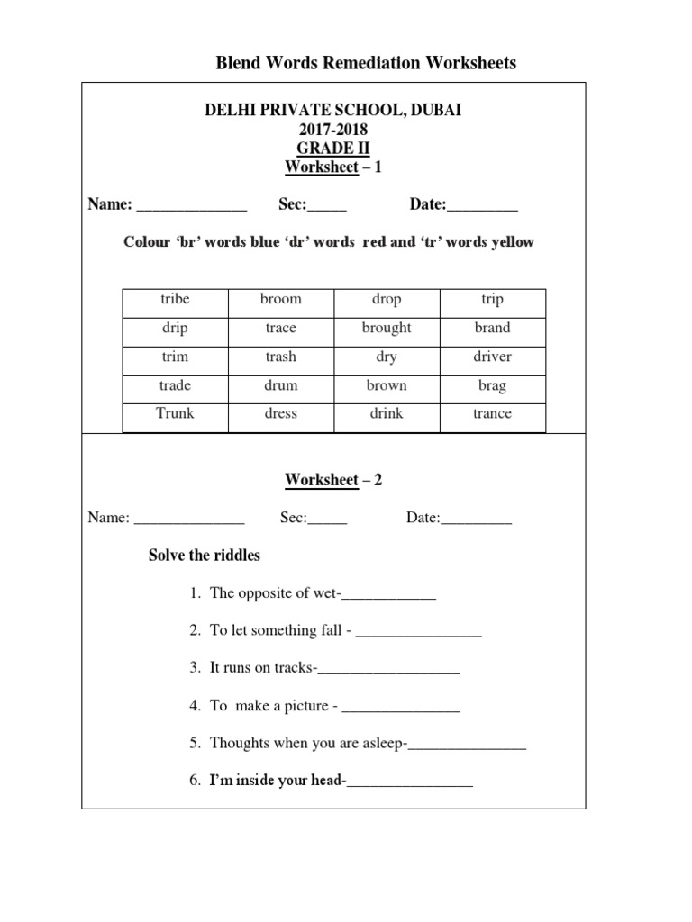 Blend Words Remediation WKSH | PDF