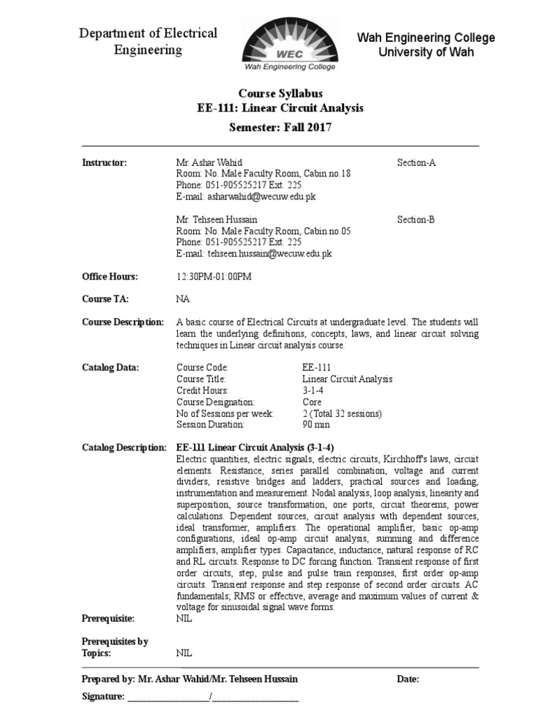 OBE Based Course - Outline - LCA Fall 2017 | PDF | Network Analysis ...