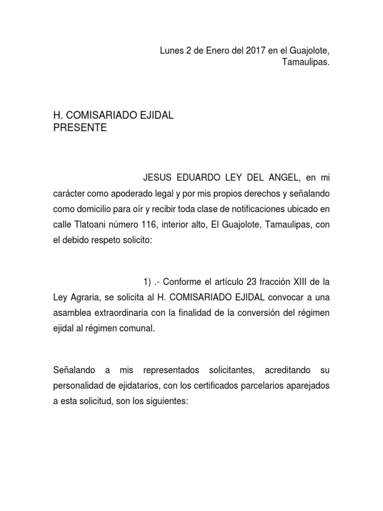 Comisariado Ejidal Ejemplo | PDF | America latina | México