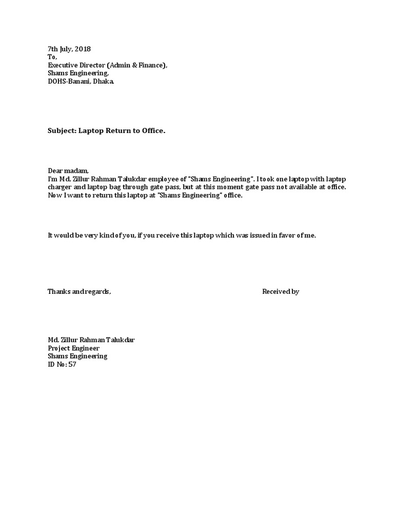 Subject: Laptop Return To Office | PDF