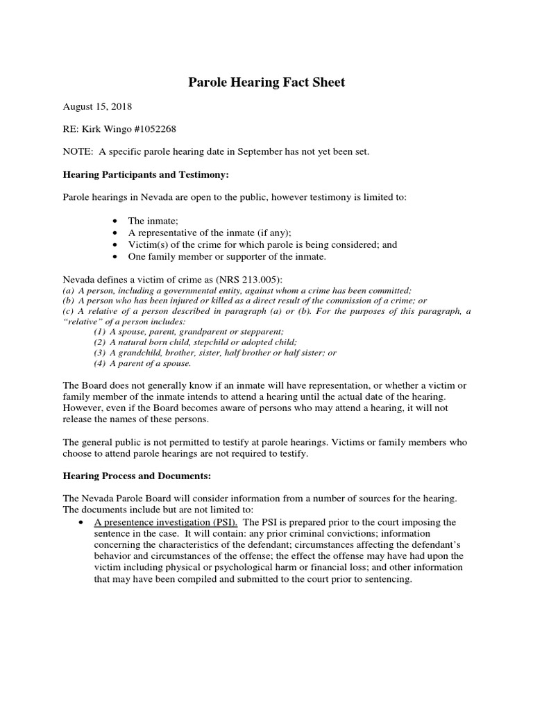 Parole Hearing Fact Sheet | PDF | Parole | Sentence (Law)