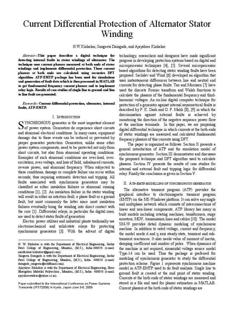 Current Differential Protection of Alternator Stator Winding | PDF ...
