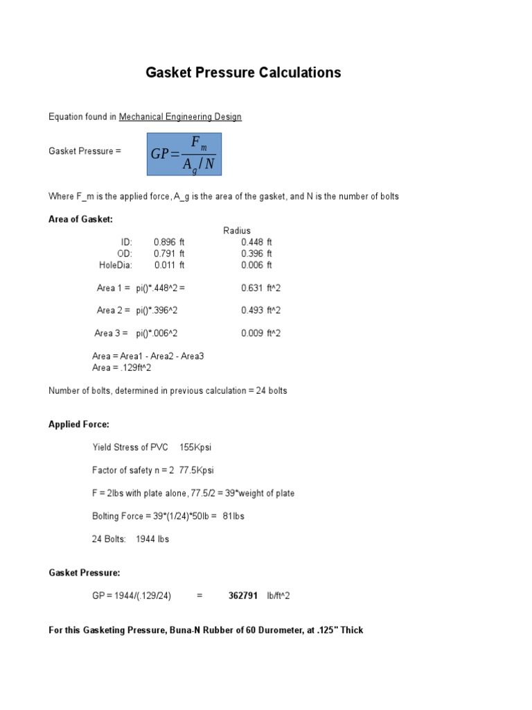GP F A N: Gasket Pressure Calculations | PDF | Classical Mechanics ...