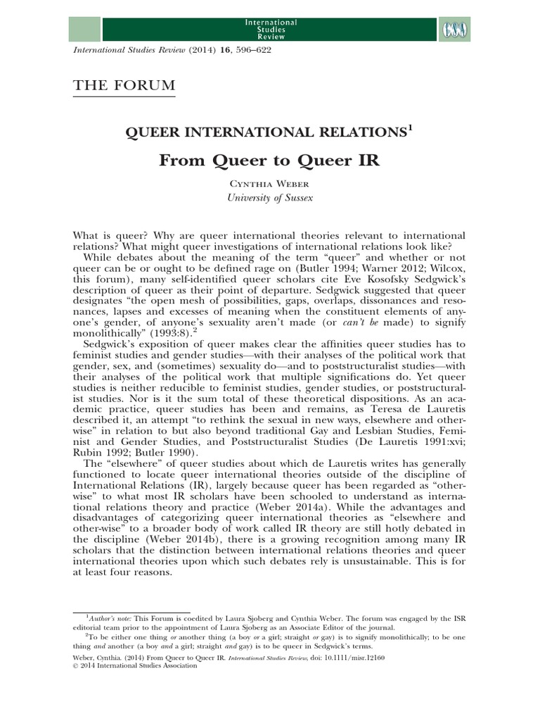 Queer International Relations: From Queer To Queer IR - Cynthia Weber ...