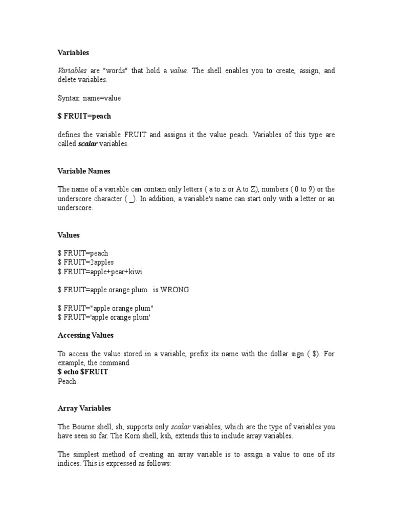 Variables Are "Words" That Hold A Value. The Shell Enables You To ...