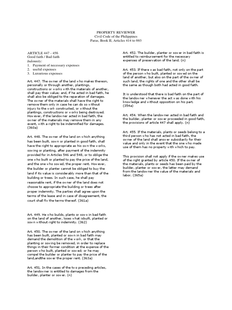 Property Reviewer Civil Code of The Philippines Paras, Book II ...