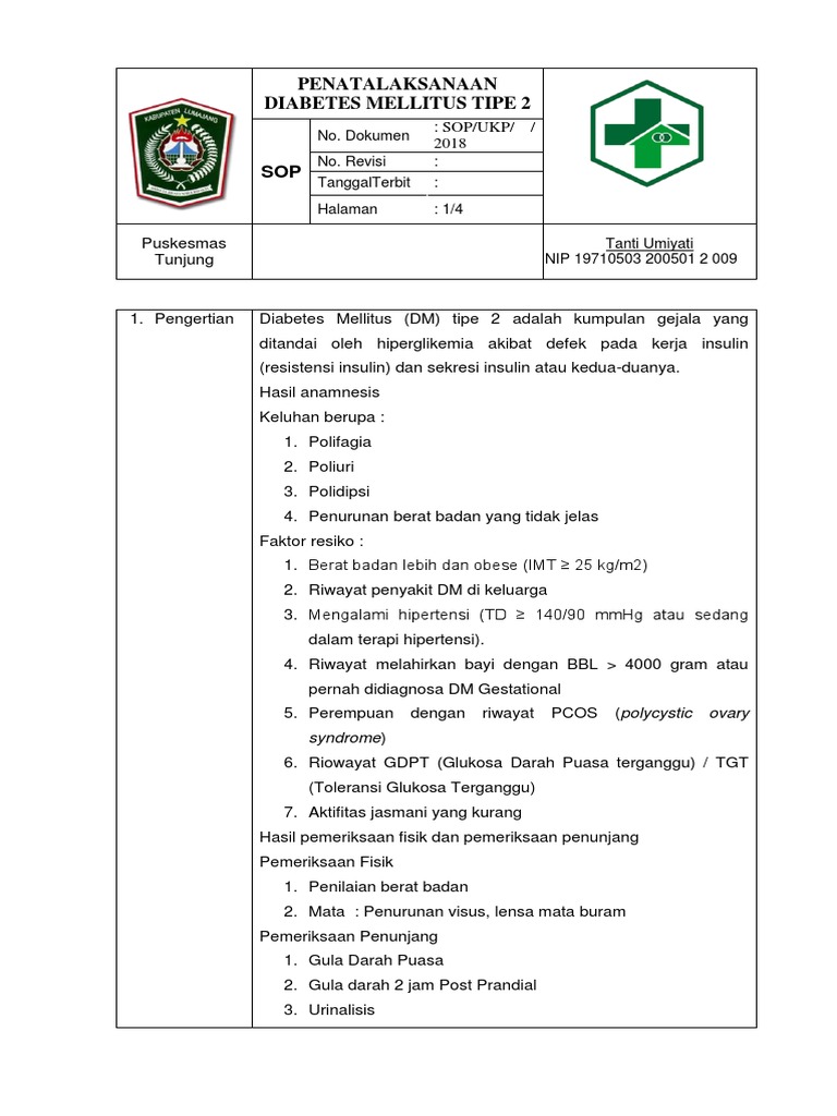 Sop Diabetes Mellitus Tipe 2 | PDF