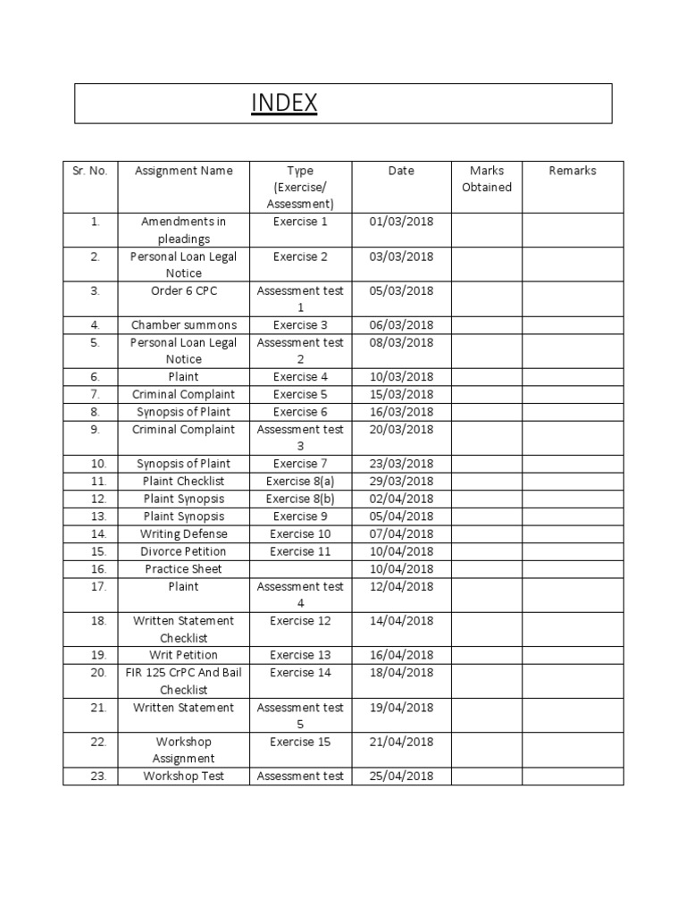 Legal Assignments and Assessments Log | PDF