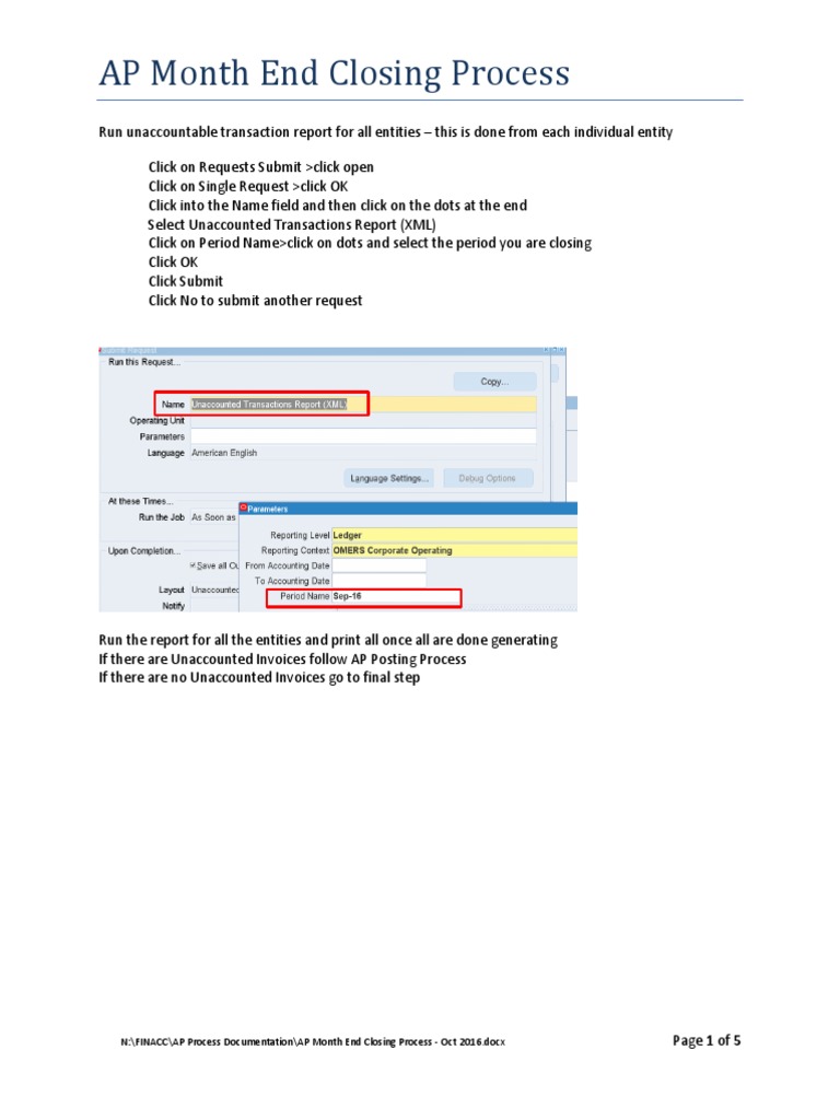AP Month End Closing Process - Oct 2016 | PDF | Debits And Credits ...