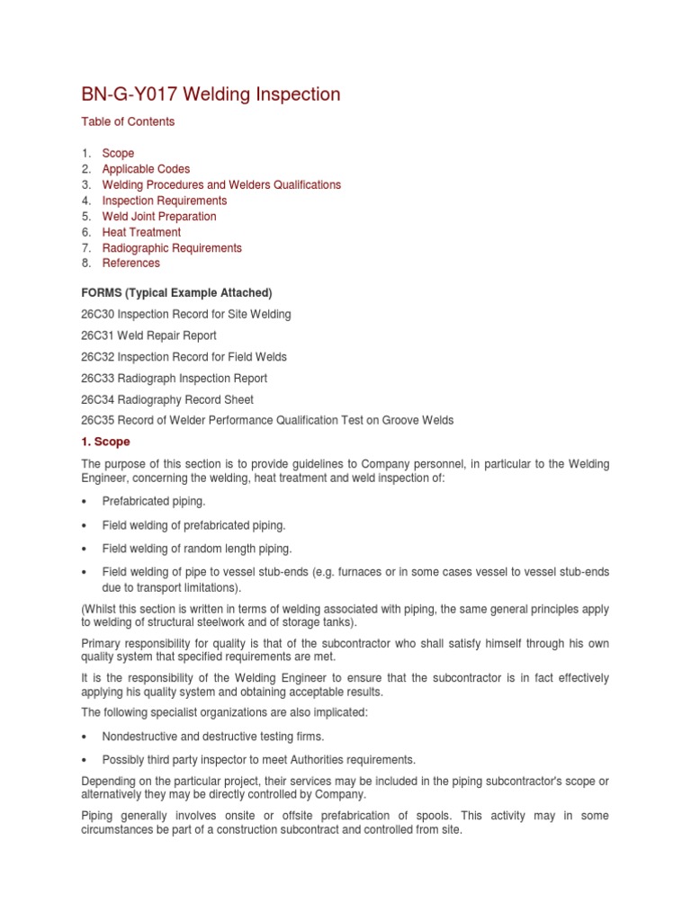 Welding Inspection Procedure | PDF | Welding | Construction
