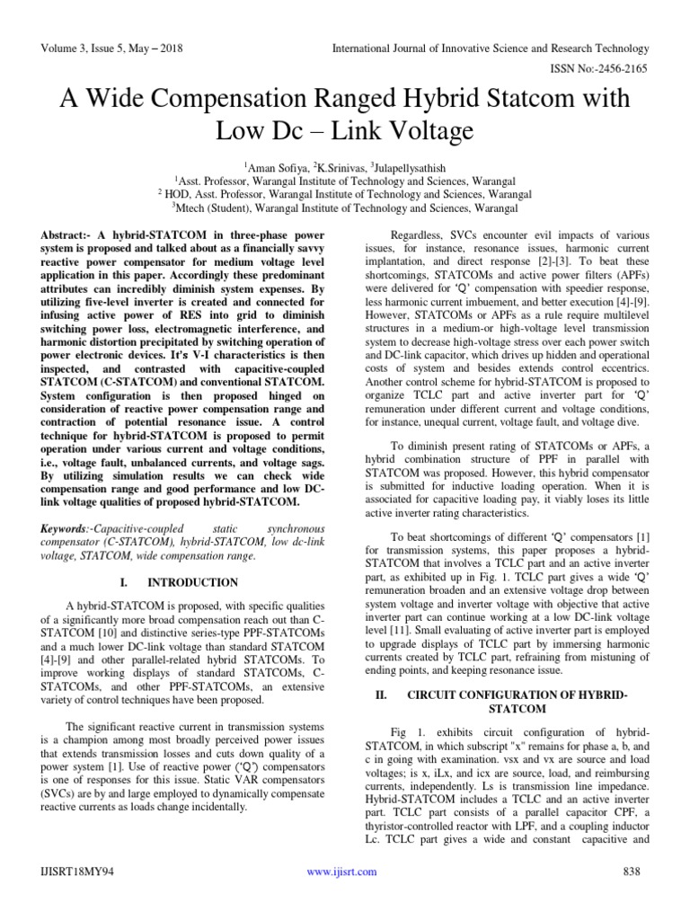 A Wide Compensation Ranged Hybrid Statcom With Low DC - Link Voltage PDF | PDF | Power Inverter ...