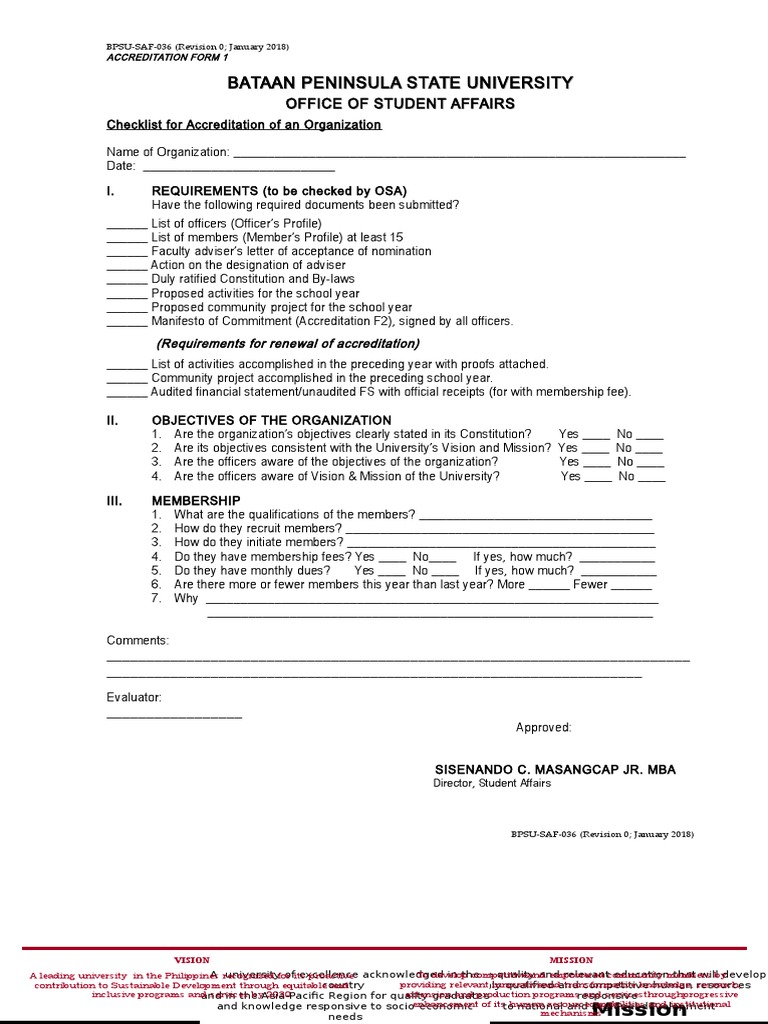 Application Form Accredited Student Organization | Download Free PDF ...