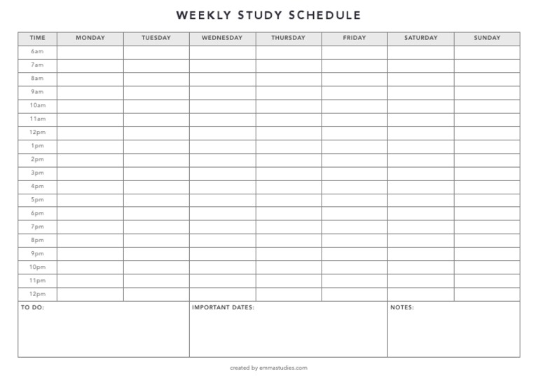 Weekly Study Schedule Template | PDF | Art