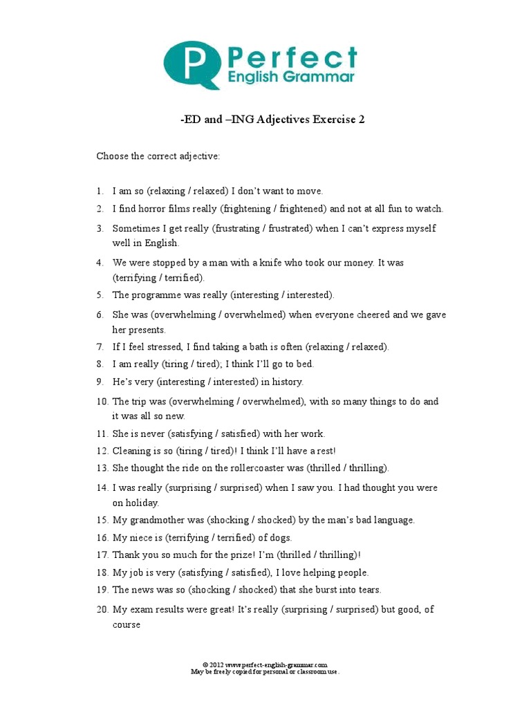 Adjective Practice for ESL Learners | PDF | Leisure