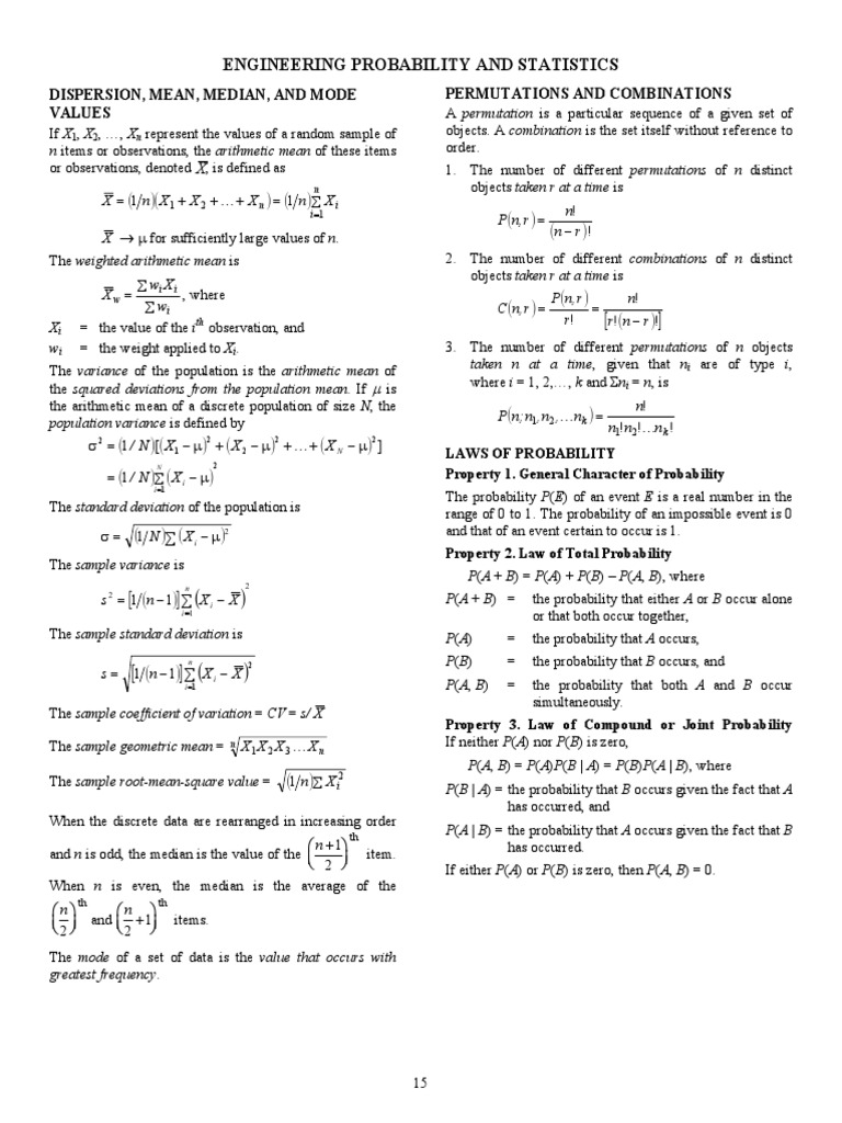 Engineering Probability and Statistics: Dispersion, Mean, Median, and ...