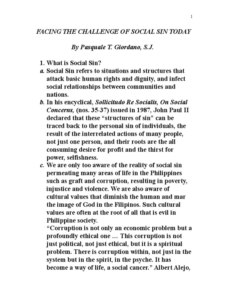 Outline of Facing The Challenge of Social Sin Today | PDF | Conscience ...