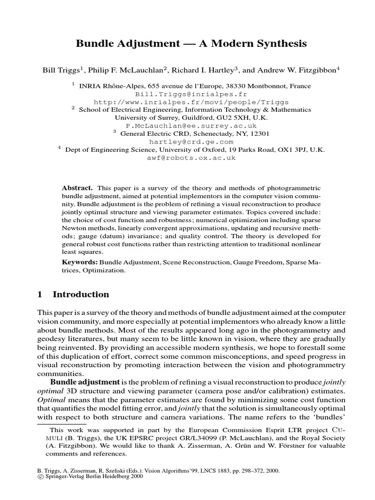 Bundle Adjustment - A Modern Synthesis: Bill - Triggs@ | PDF | Normal ...