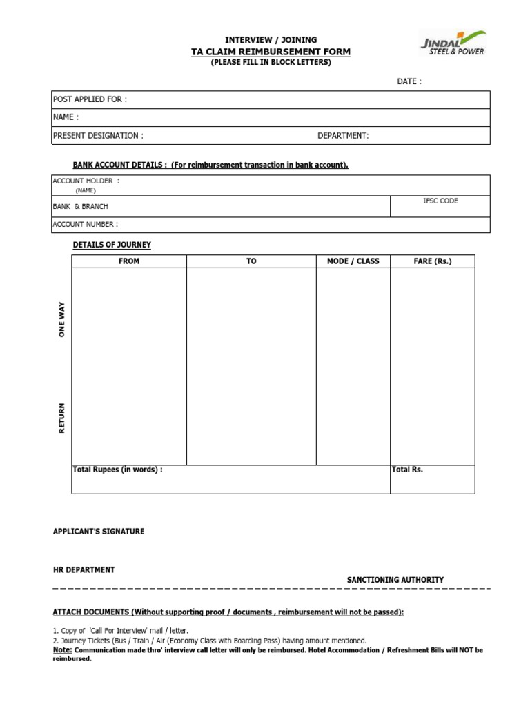 TA Reimbursement Form PDF | PDF