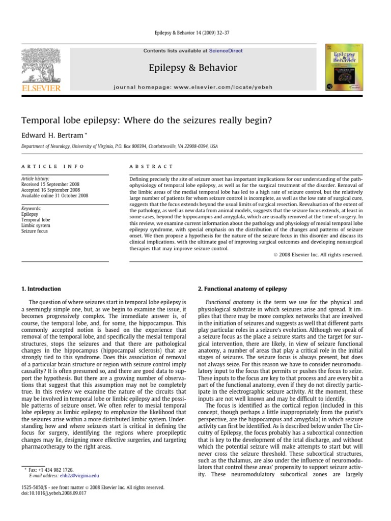 Epilepsy & Behavior: Edward H. Bertram | PDF | Limbic System | Thalamus