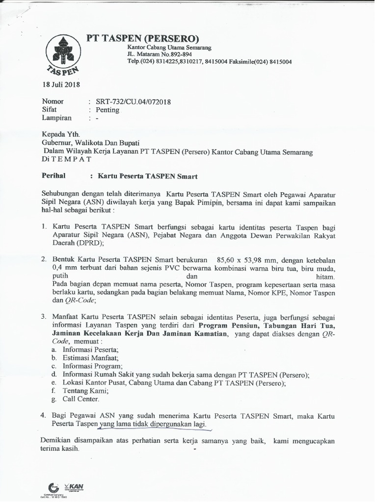 Surat PT Taspen | PDF