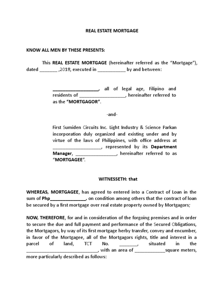 Real Estate Mortgage Sample | PDF | Mortgage Law | Real Property Law