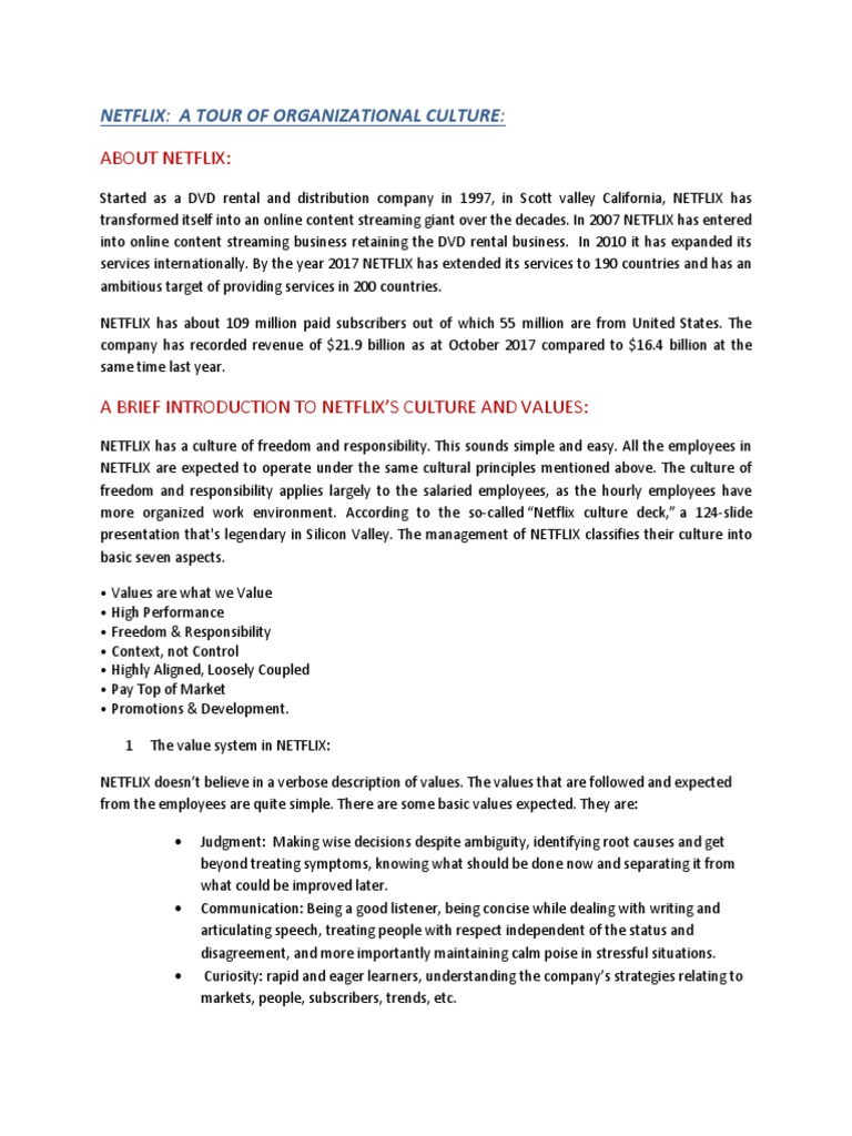 Netflix's Culture of Freedom and Responsibility | PDF | Organizational ...