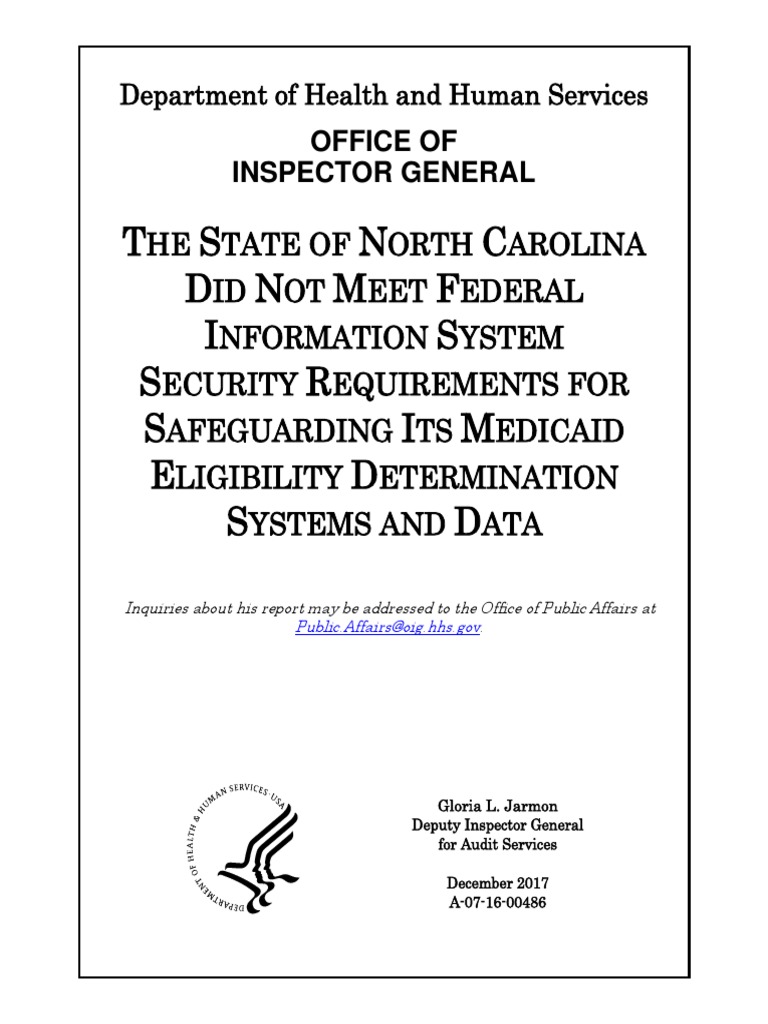 The State of North Carolina Did Not Meet Federal Information System ...
