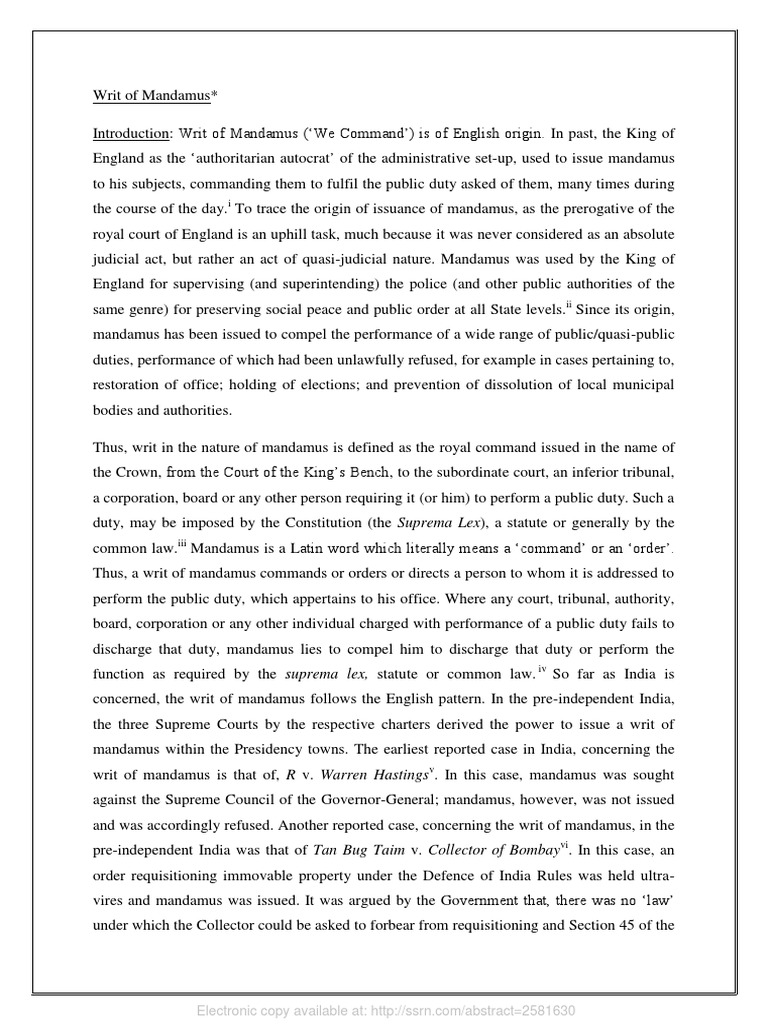Writ of Mandamus PDF | PDF | Mandamus | Writ Of Prohibition