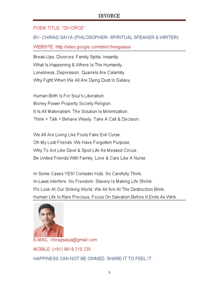 Poem - Divorce - by Chirag Saiya | PDF | Social Science