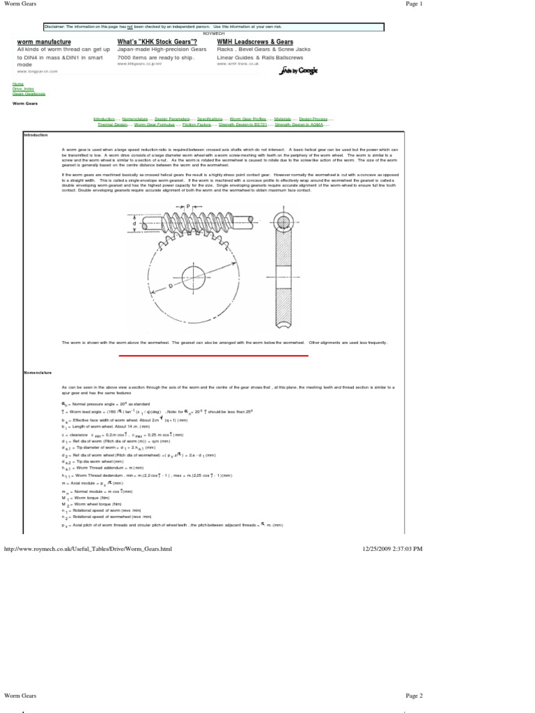 Worm Gears | PDF | Gear | Machines