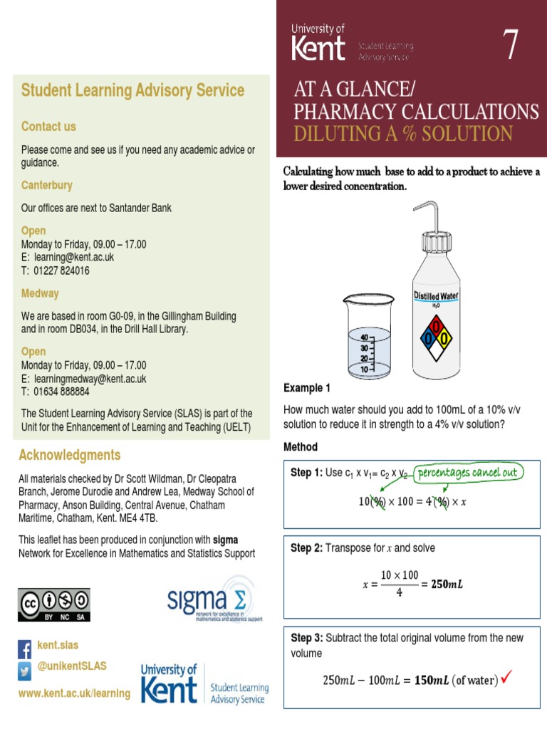 At A Glance/ Pharmacy Calculations | PDF | Mass Concentration ...