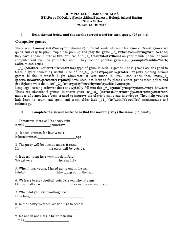 Subiecte Limba Engleza Scris | PDF