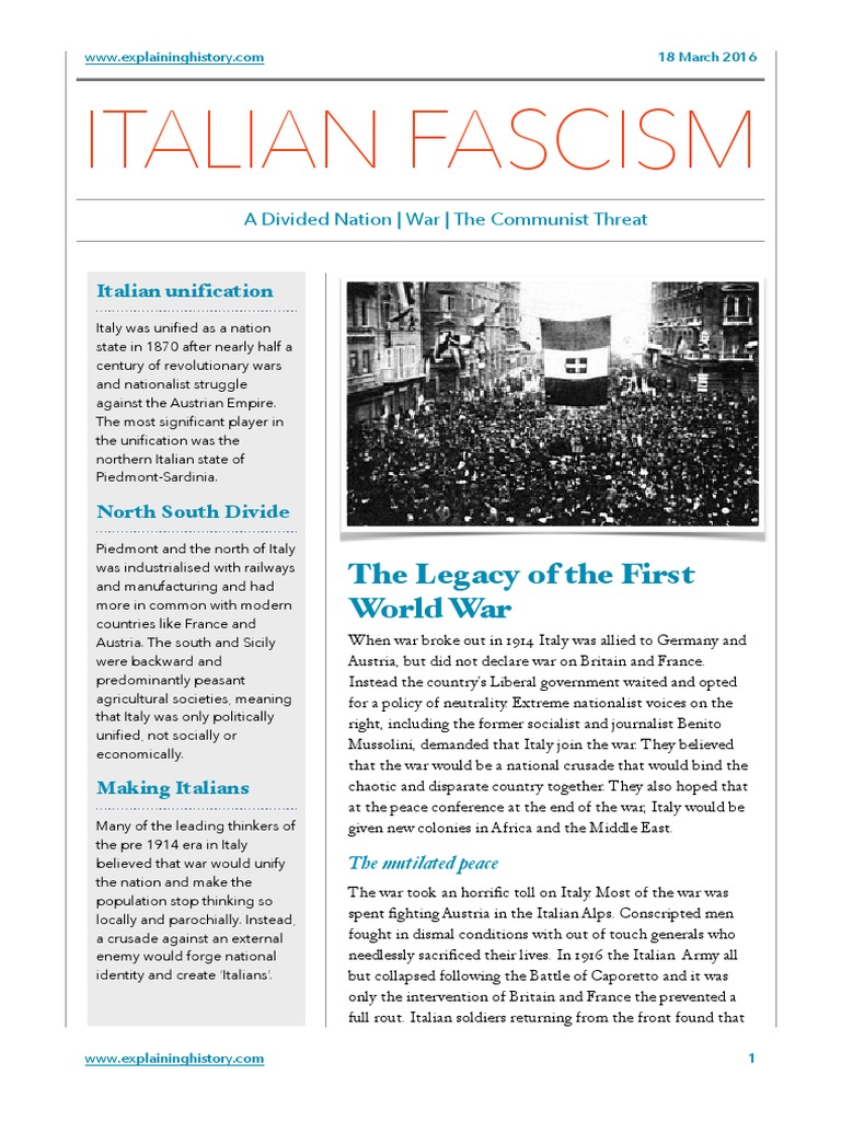 Italian Fascism: The Legacy of The First World War | PDF | Benito ...