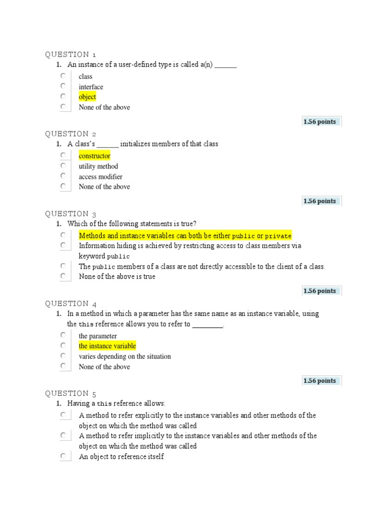 C Quiz Pdf Class Computer Programming Constructor Object Oriented Programming