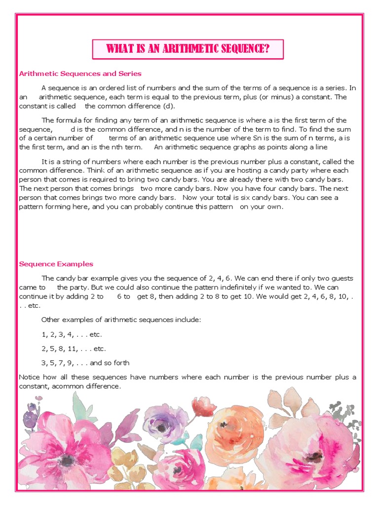 What Is An Arithmetic Sequence?: Arithmetic Sequences and Series | PDF | Subtraction ...