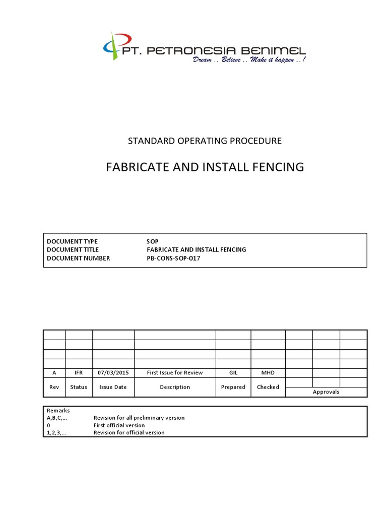 Fabricate and Install Fencing: Standard Operating Procedure | PDF ...