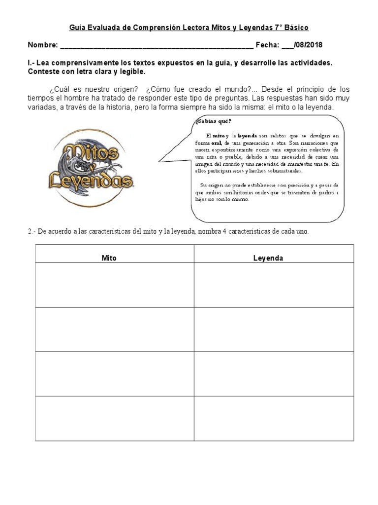 Guía de mitos y leyendas 7° | Leyendas | Mitología