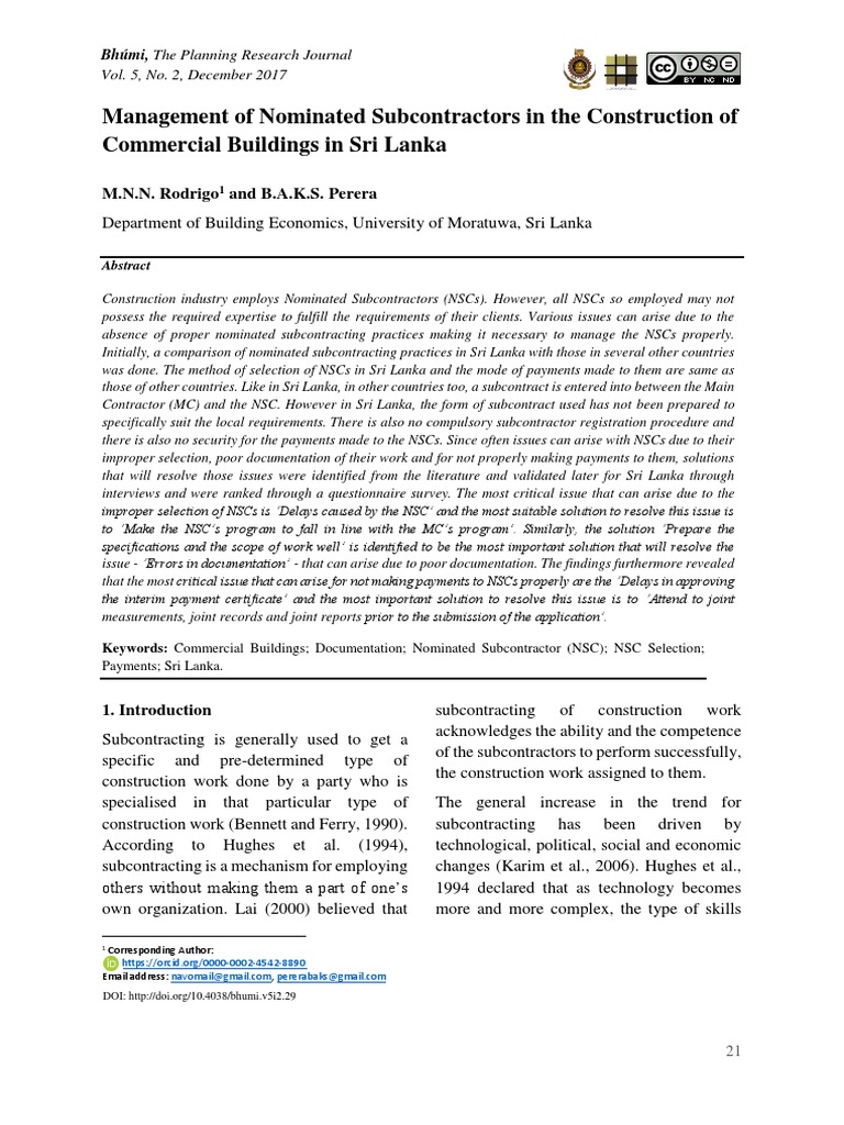 Management of Nominated Subcontractors in The Construction of ...