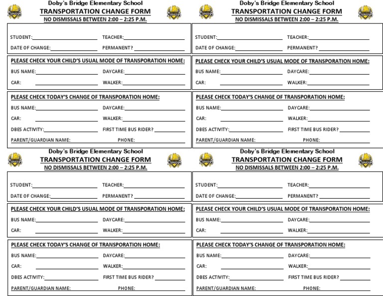 Tranportation Change Form | PDF | Child Care | Relationships