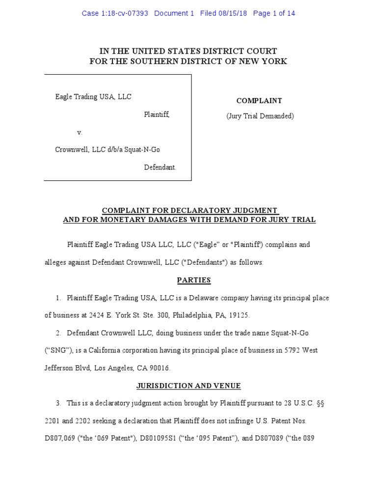 Eagle Trading USA LLC v. Crownwell - Complaint | PDF | Declaratory ...