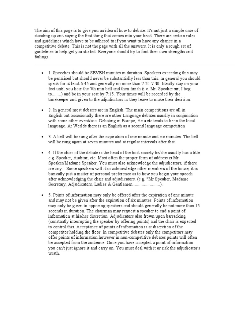 Guidelines for Debate Competition Rules | PDF