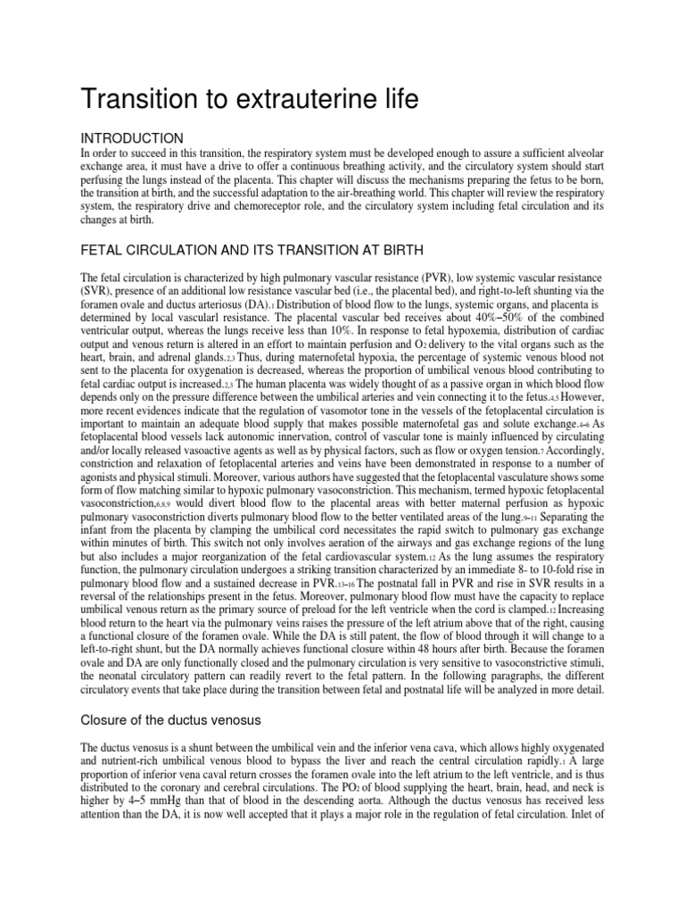 Transition To Extrauterine Life | PDF | Circulatory System | Fetus