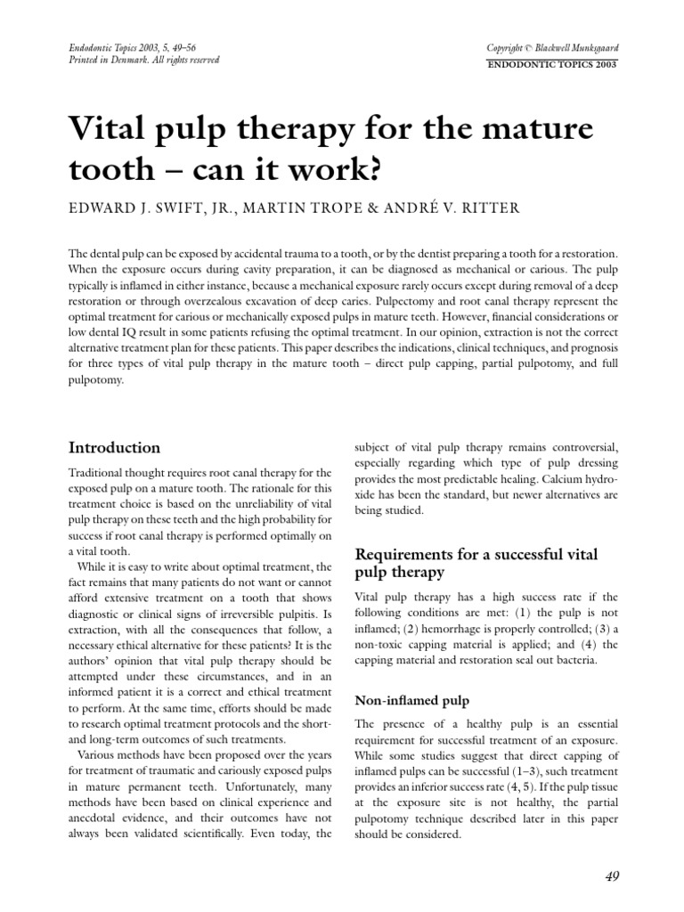 Vital Pulp Therapy For The Mature Tooth Can It Work | PDF | Dentistry ...