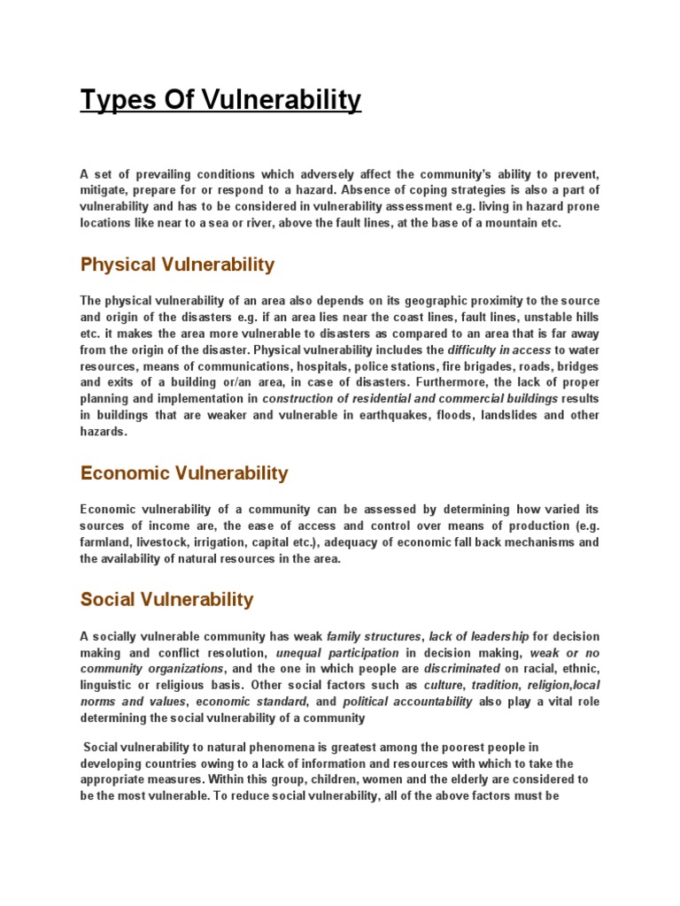 Types of Vulnerabilty | PDF | Hazards | Vulnerability