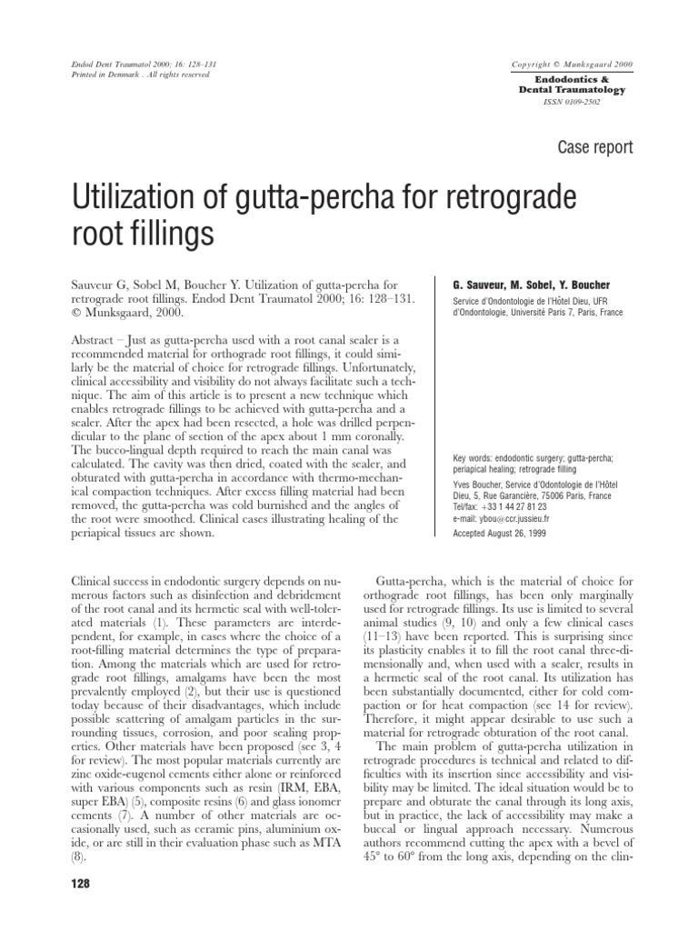 Utilization of Gutta-Percha For Retrograde Root Fillings PDF | PDF ...